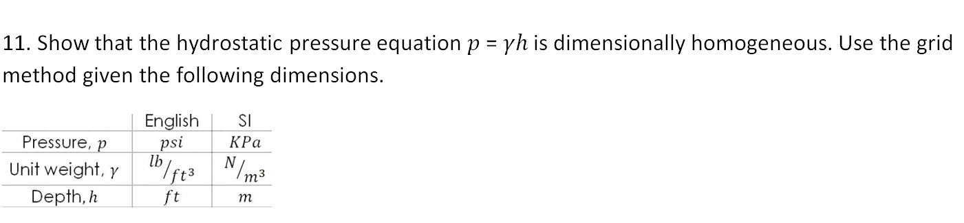Solved 11. Show that the hydrostatic pressure equation p = | Chegg.com