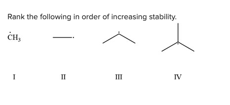 Solved Rank the following in order of increasing stability. | Chegg.com