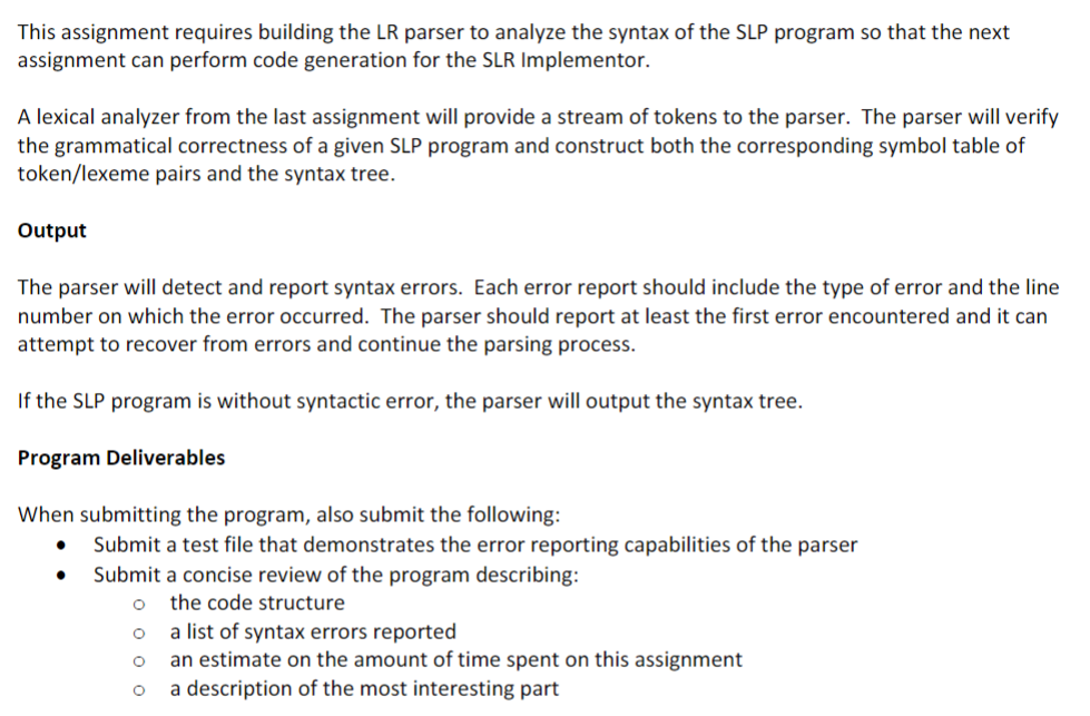 Solved This assignment requires building the LR parser to | Chegg.com