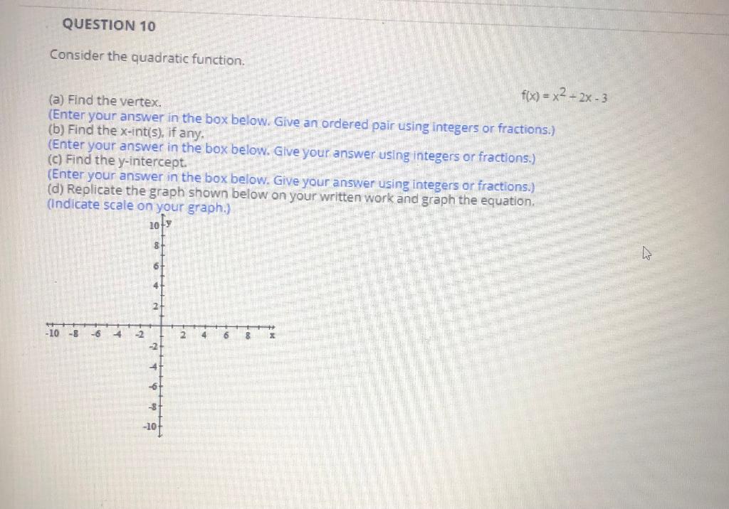 Solved QUESTION 10 Consider the quadratic function. f(x) = | Chegg.com