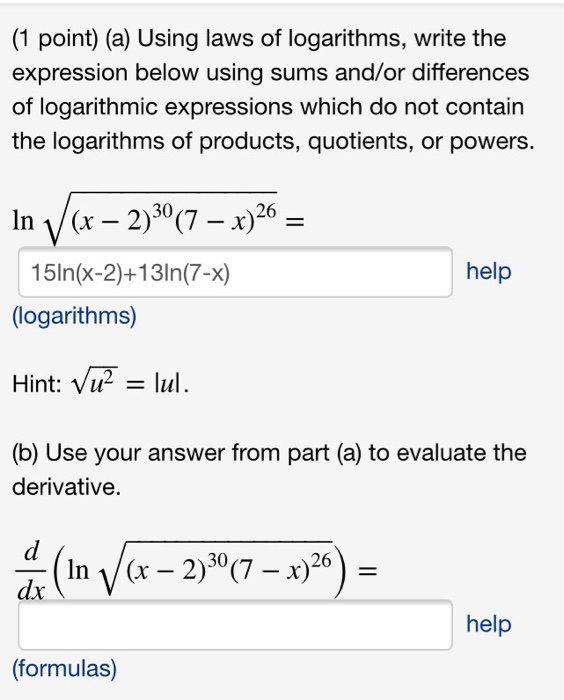 Solved 1 Point A Using Laws Of Logarithms Write The
