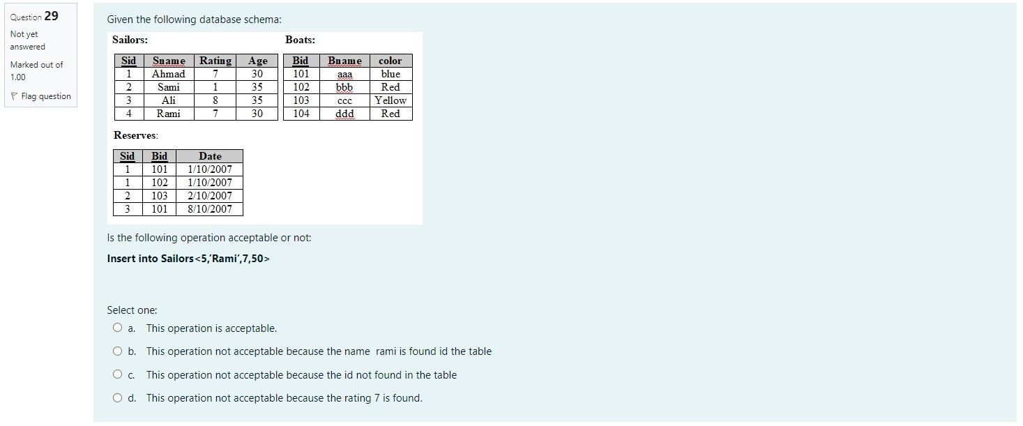 Solved Question 29 Not yet answered Given the following | Chegg.com