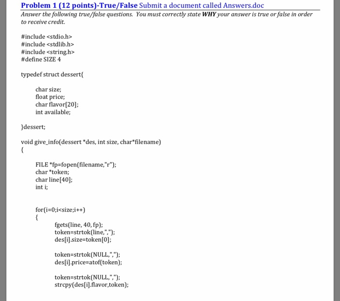 Solved Problem 1 (12 points)-True/False Submit a document | Chegg.com