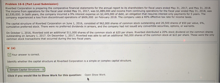 Solved Problem 16-6 (Part Level Submission) Riverbed | Chegg.com