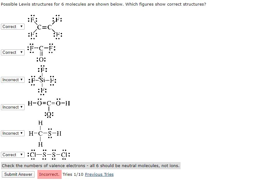 Solved Possible Lewis structures for 6 molecules are shown | Chegg.com