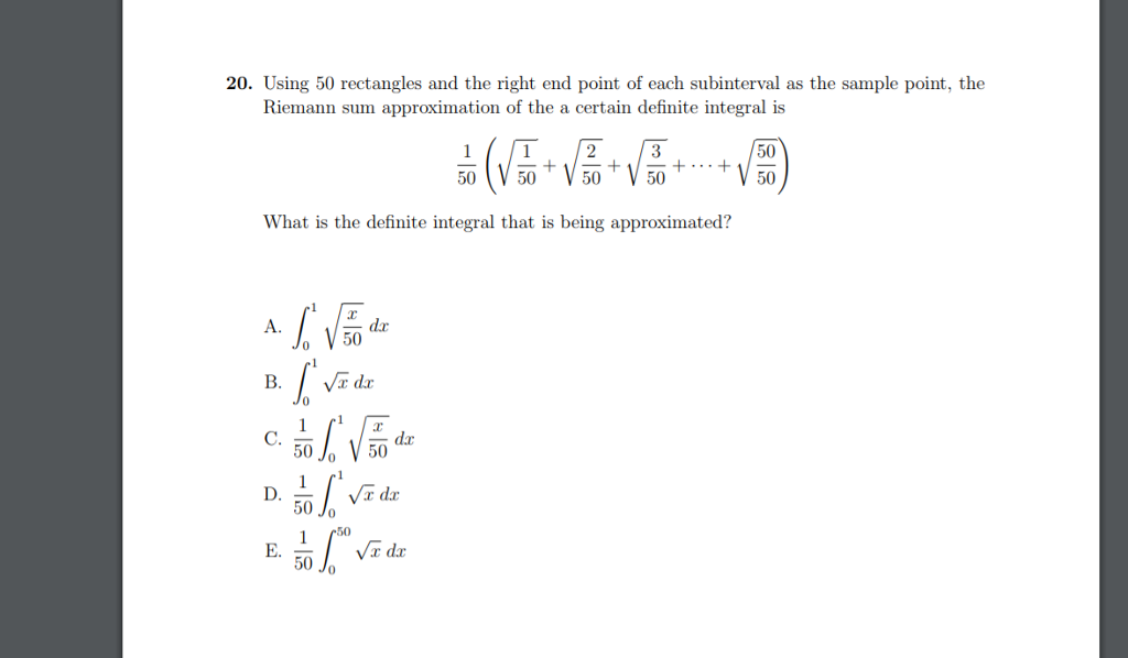 Solved 20. Using 50 rectangles and the right end point of | Chegg.com