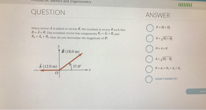 Solved uuul 04 vectors and Trigonometry QUESTION ANSWER When | Chegg.com