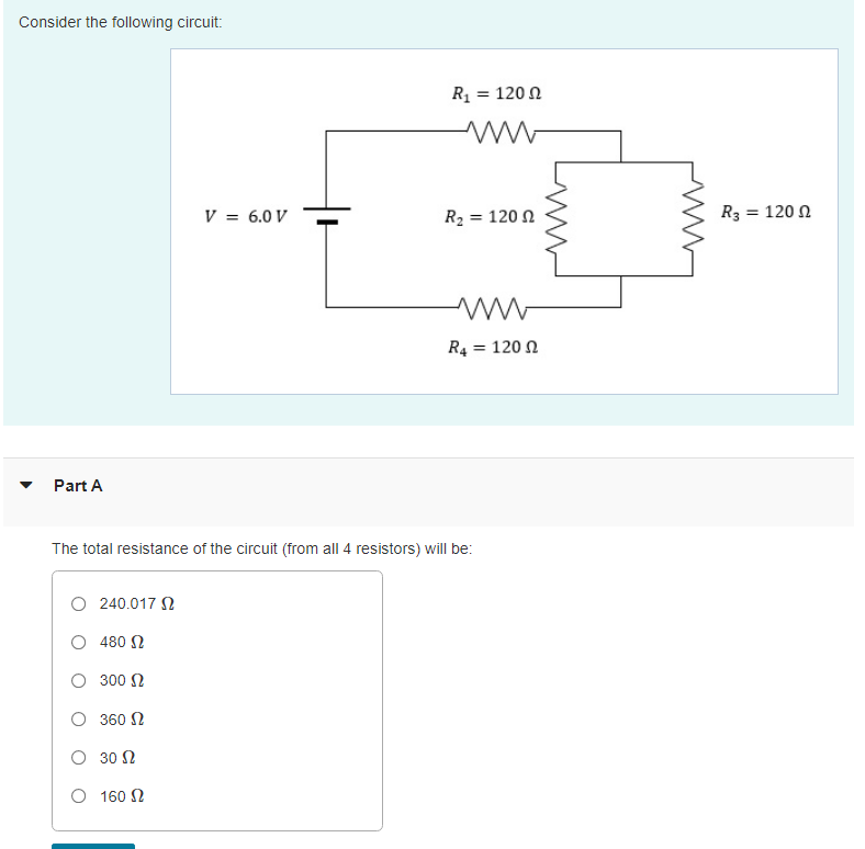 Solved Consider the following circuit: Part A The total | Chegg.com