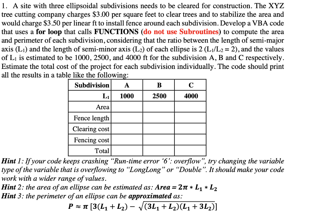 Solved 1. A site with three ellipsoidal subdivisions needs | Chegg.com