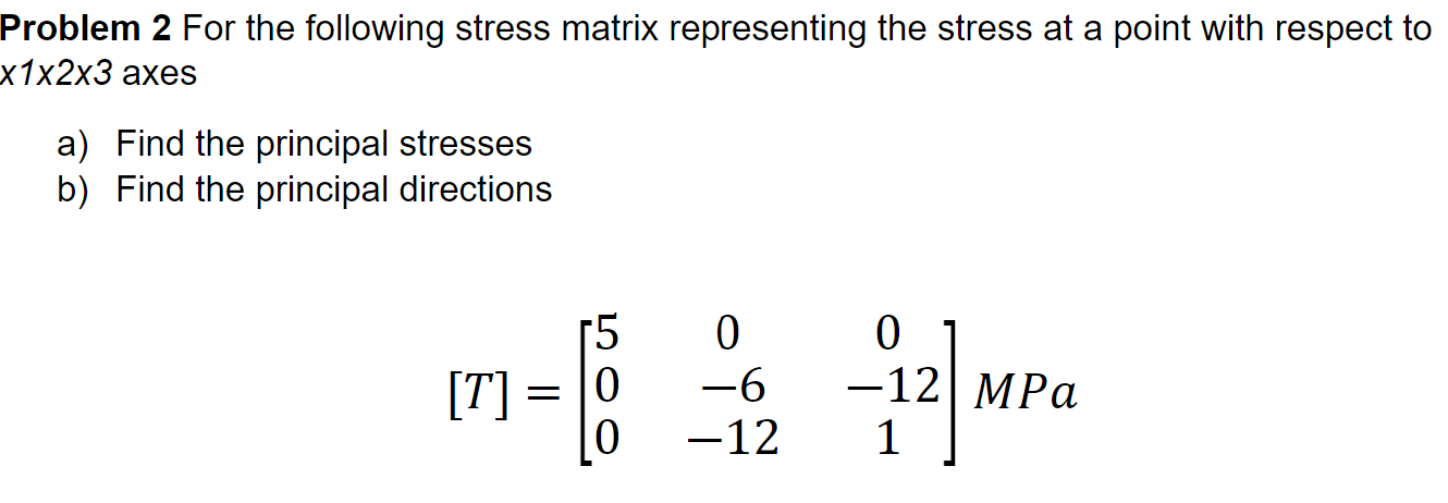 Solved Problem 2 For the following stress matrix | Chegg.com