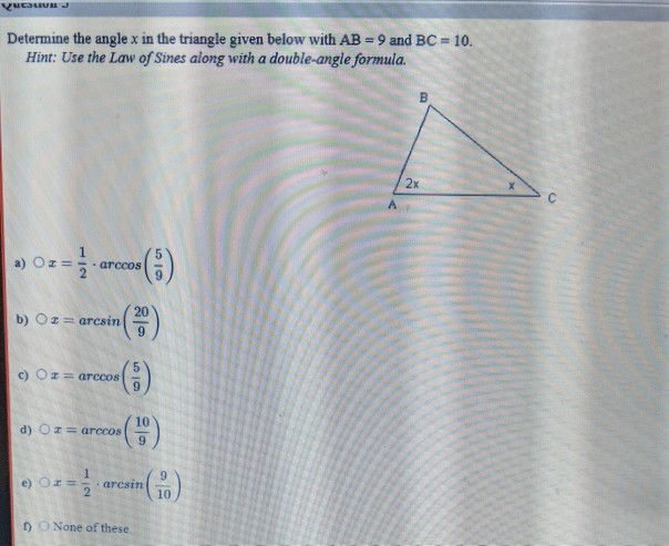 Solved Determine the angle x in the triangle given below | Chegg.com