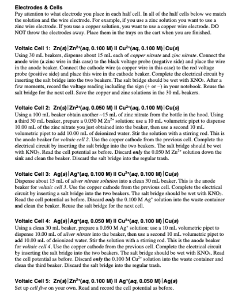Solved (1) EXPERIMENT 11: Voltaic Cells Using Redox | Chegg.com