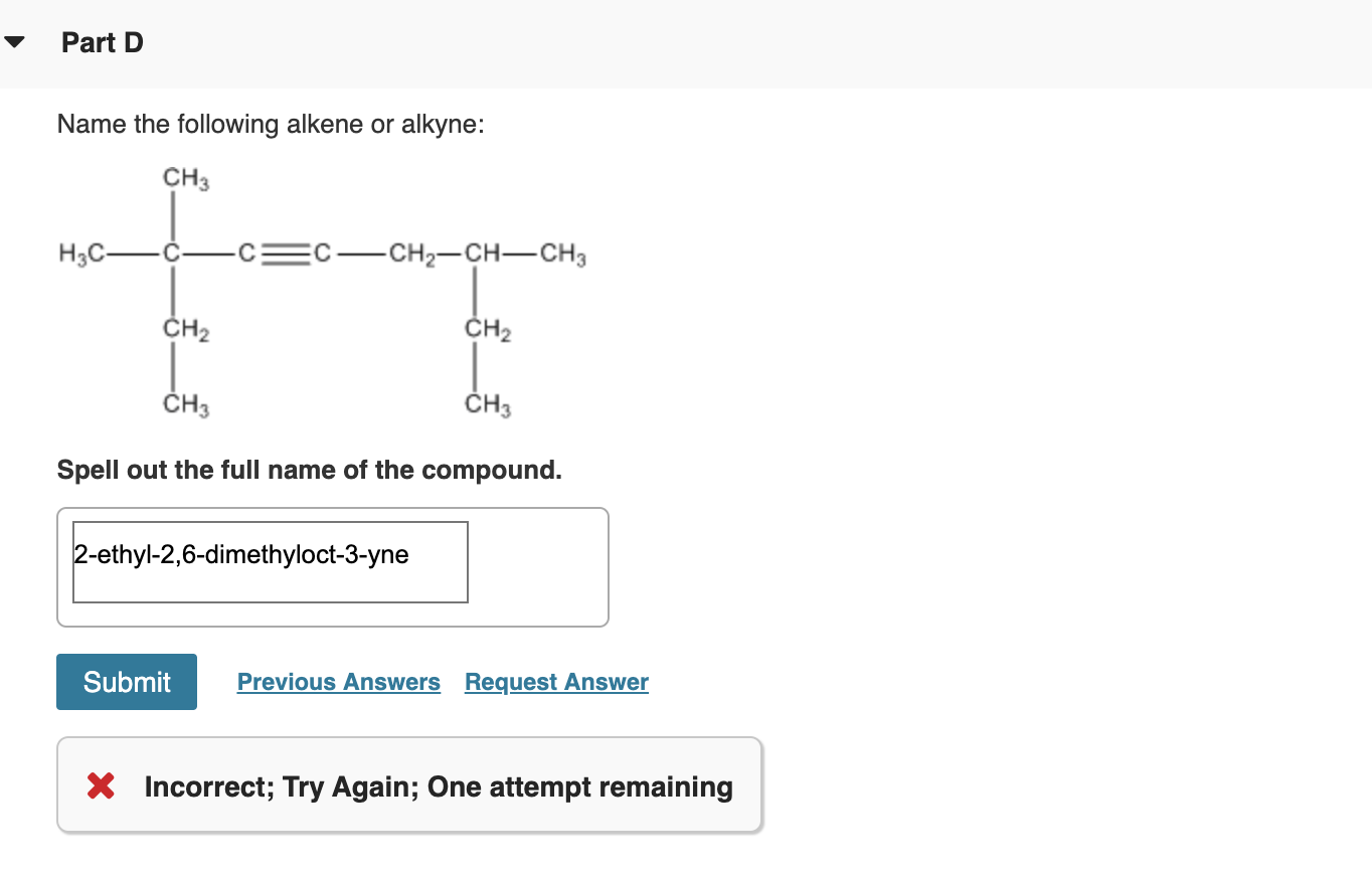 Solved Part D Name the following alkene or alkyne: CH3 H3C C | Chegg.com