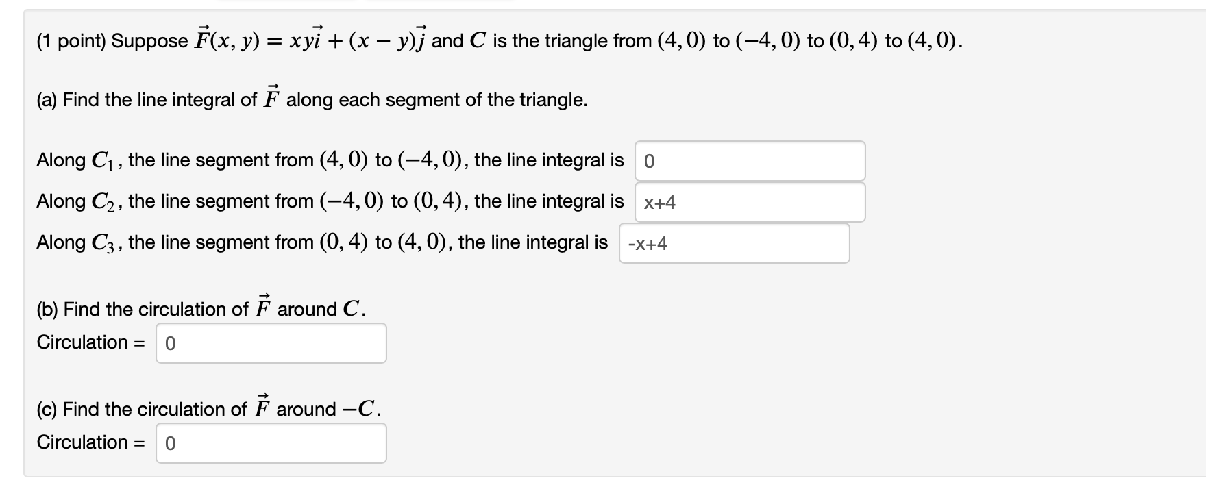 Solved (1 point) Suppose F(x, y) = xyi + (x - y)j and C is | Chegg.com