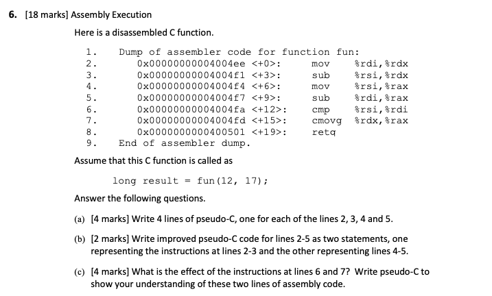 5. (12 marks] Assembly and Write pseudo-C code | Chegg.com