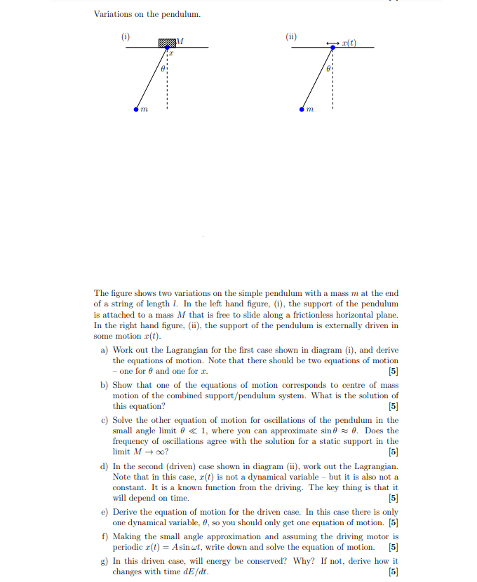 Variations on the pendulum. The figure shows two | Chegg.com