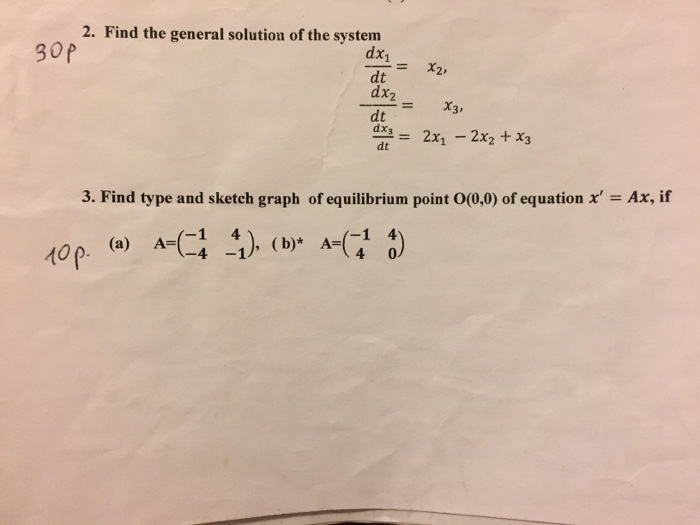 Solved 2. Find the general solution of the system 30P dx dt | Chegg.com