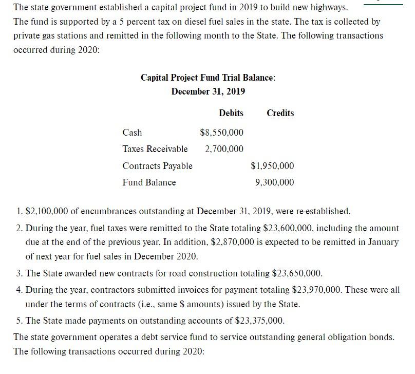 Solved The state government established a capital project | Chegg.com