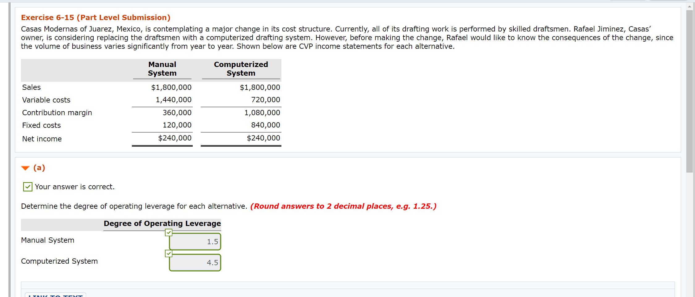 Solved Exercise 6-15 (Part Level Submission) Casas Modernas | Chegg.com