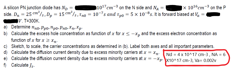 Solved A silicon PN junction diode has ND=1017 cm−3 on the N | Chegg.com