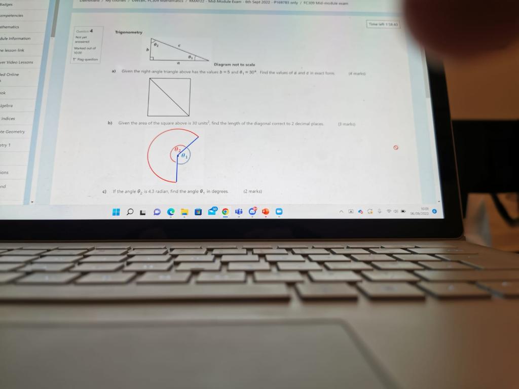 Solved Trigerometry Diagram not to seale a) Givent the | Chegg.com