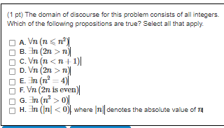 Solved (1 pt) The domain of discourse for this problem | Chegg.com
