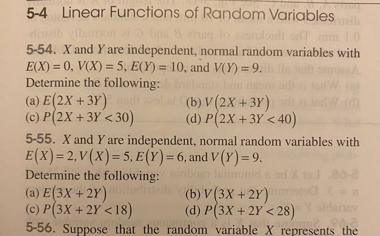 Solved 5-54. X and Y are independent, normal random | Chegg.com