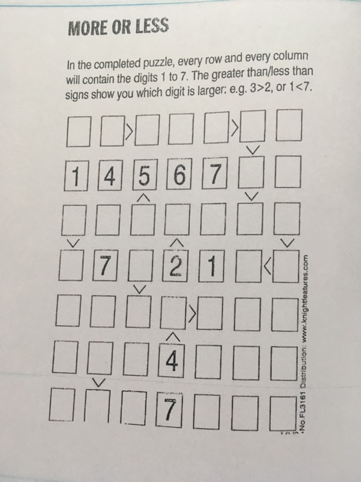 Solved MORE OR LESS In the completed puzzle, every row and | Chegg.com
