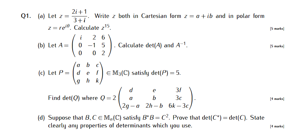Solved (5 marks) 2i +1 Q1. (a) Let z= Write z both in | Chegg.com
