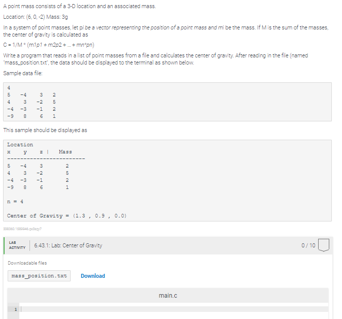 Solved A point mass consists of a 3-D location and an | Chegg.com