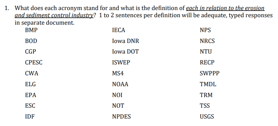 Solved What does each acronym stand for and what is the | Chegg.com