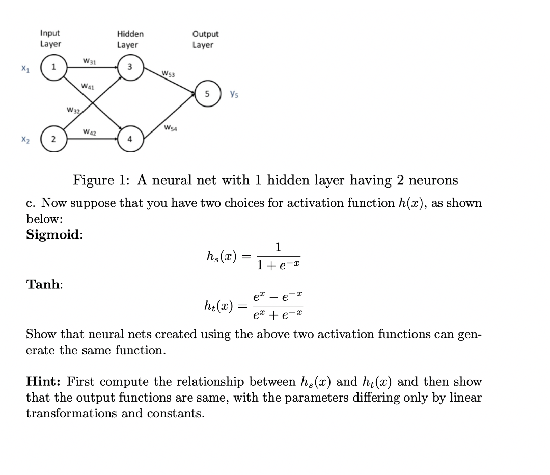 Solved Input Layer Hidden Layer Output Layer W31 X1 1 3 W53 | Chegg.com