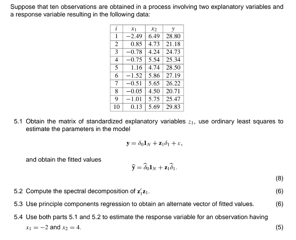 Solved Suppose that ten observations are obtained in a | Chegg.com