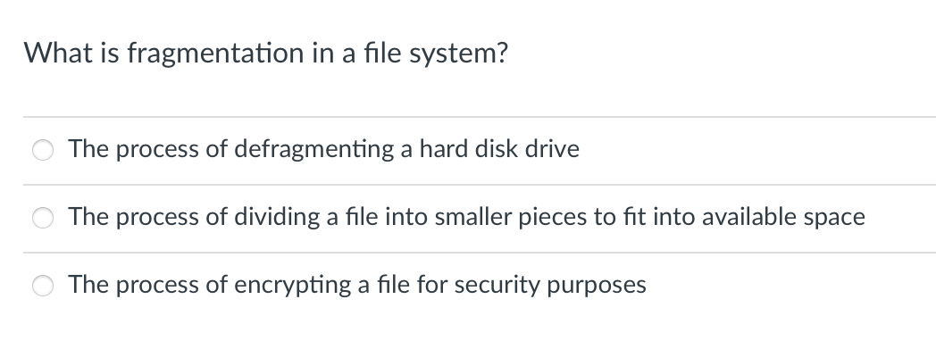 Solved What is fragmentation in a file system? The process | Chegg.com