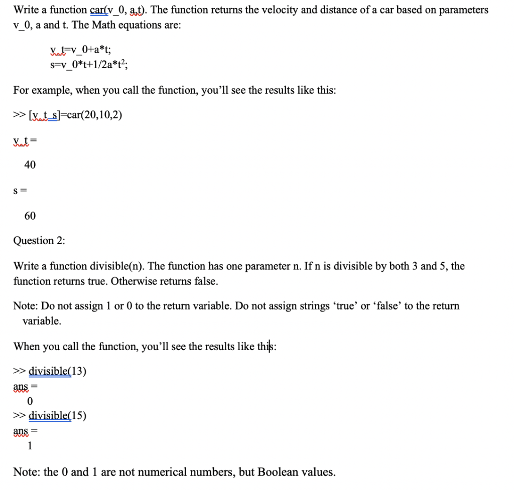 Solved Write a function car(v_0, at). The function returns | Chegg.com