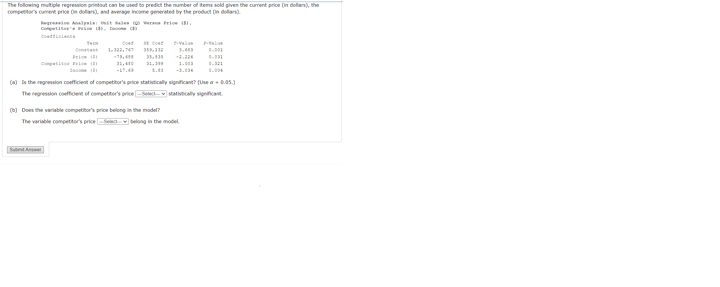 Solved The following multiple regression printout can be | Chegg.com