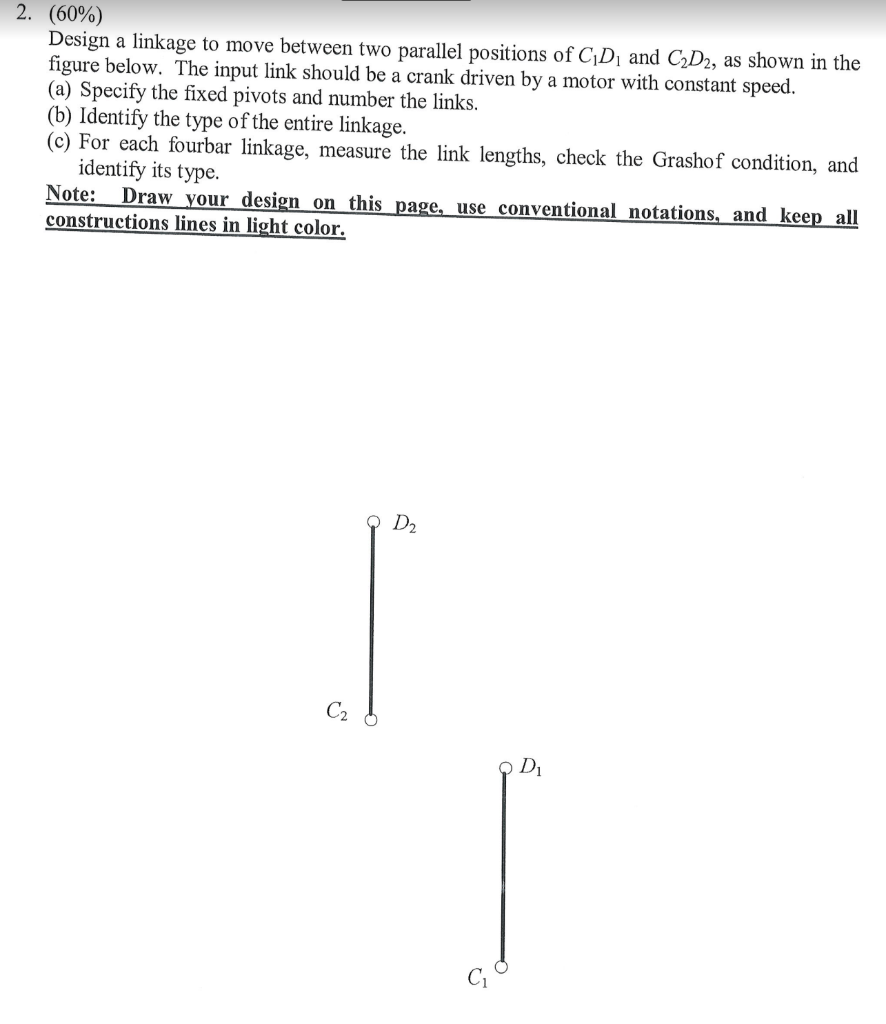 Solved Design a linkage to move between two parallel | Chegg.com