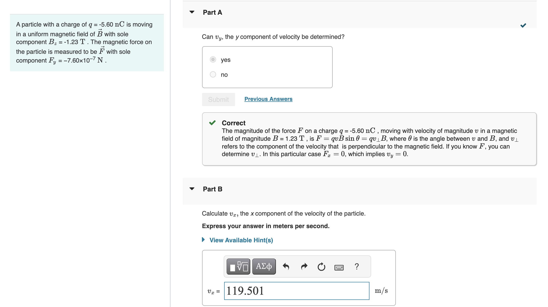 Solved A particle with a charge of q=−5.60nC is moving in a | Chegg.com
