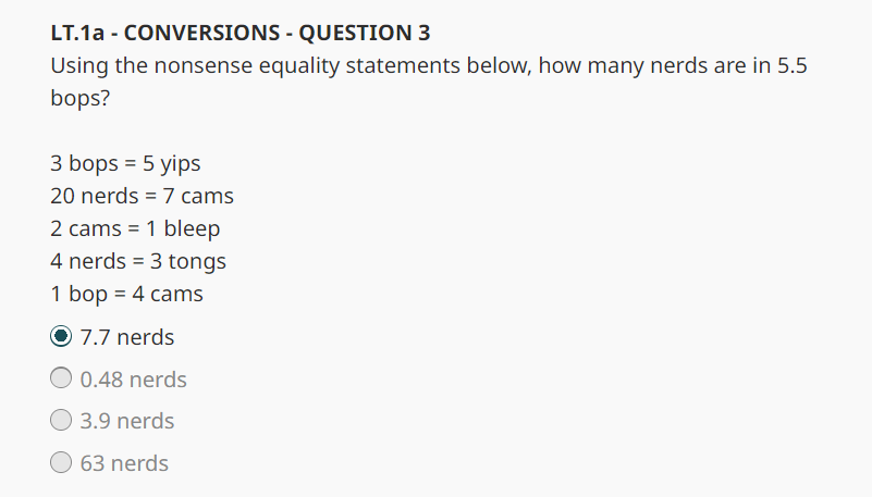 Solved LT.1a - ﻿CONVERSIONS - ﻿QUESTION 3Using the nonsense | Chegg.com