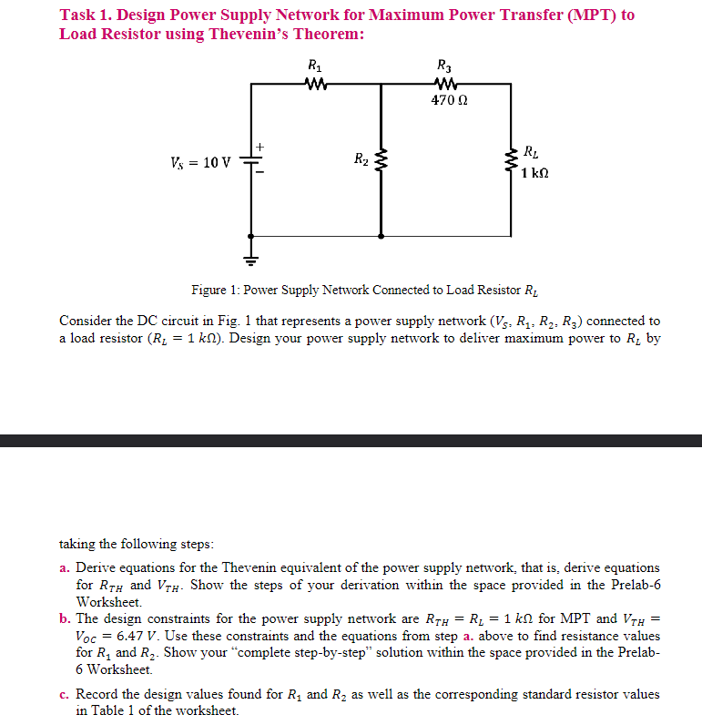 Solved Task 1. Design Power Supply Network for Maximum Power | Chegg.com