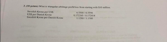 Solved 3. (10 points) What is triangular arbitrage profit | Chegg.com