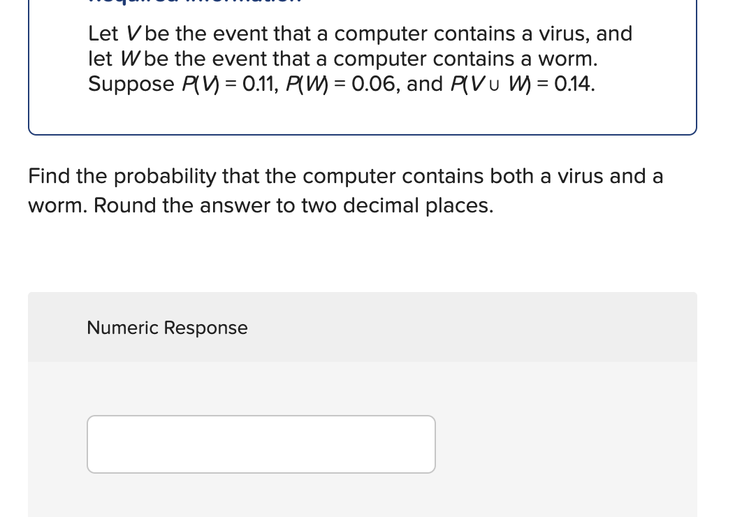 Solved Let V be the event that a computer contains a virus, | Chegg.com
