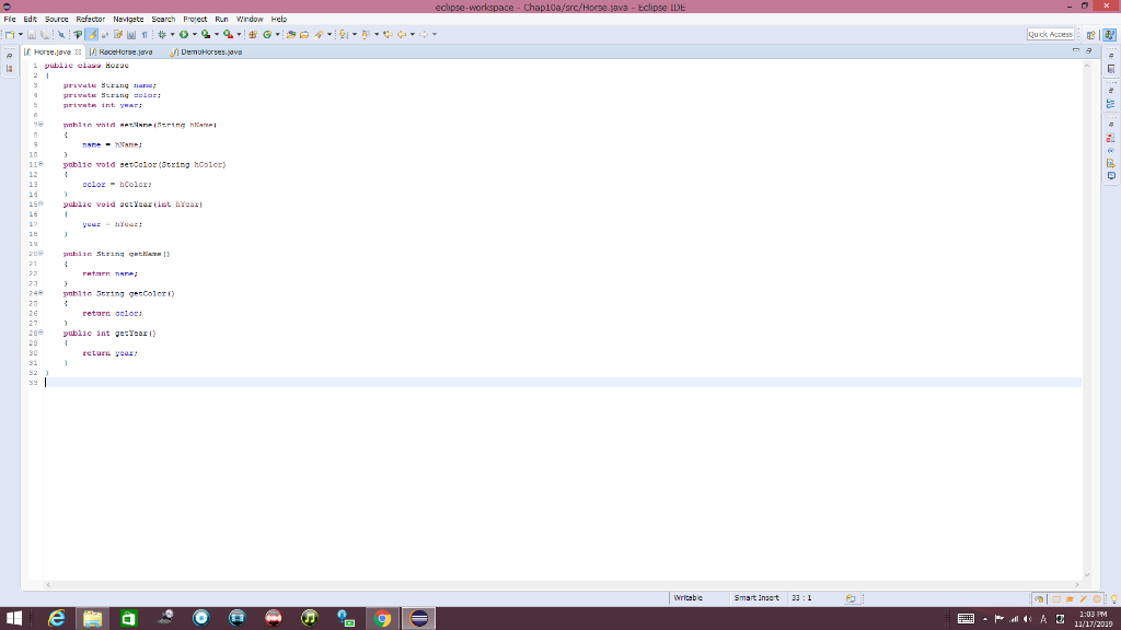Solved Create a class named Horse that contains data fields | Chegg.com