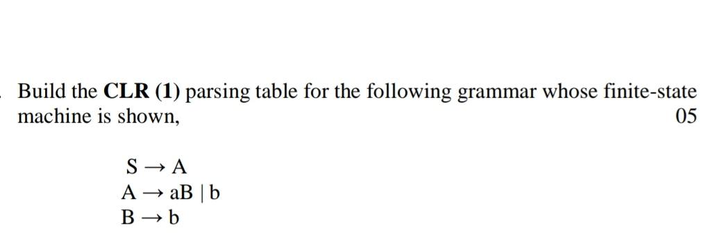 Solved Build the CLR (1) parsing table for the following | Chegg.com