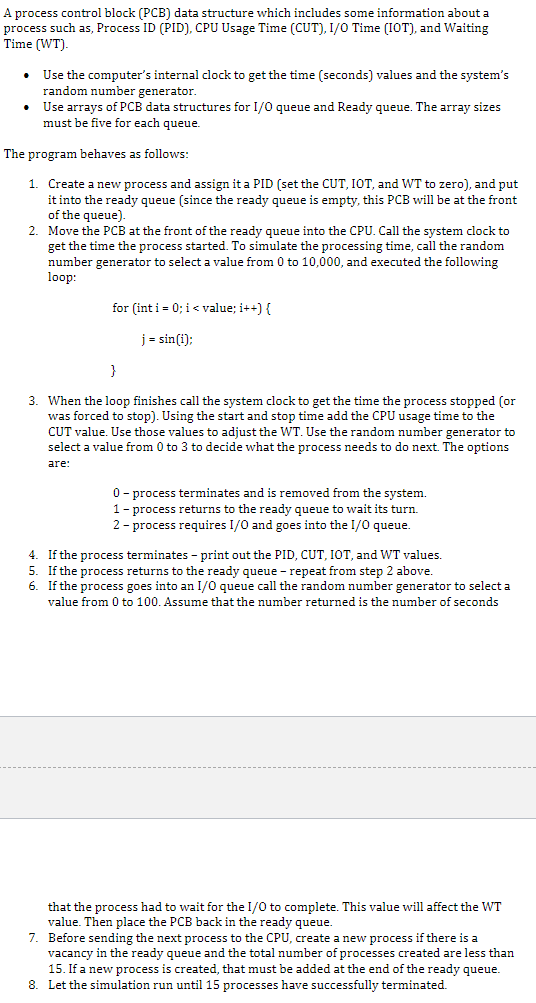 A process control block (PCB) data structure which | Chegg.com