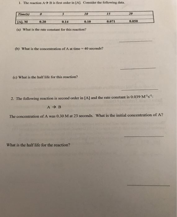 Solved The reaction A rightarrow B is first order in [A]. | Chegg.com