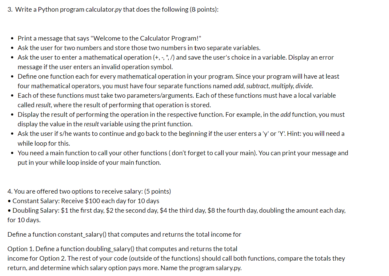 Solved 3. Write a Python program calculator.py that does the | Chegg.com