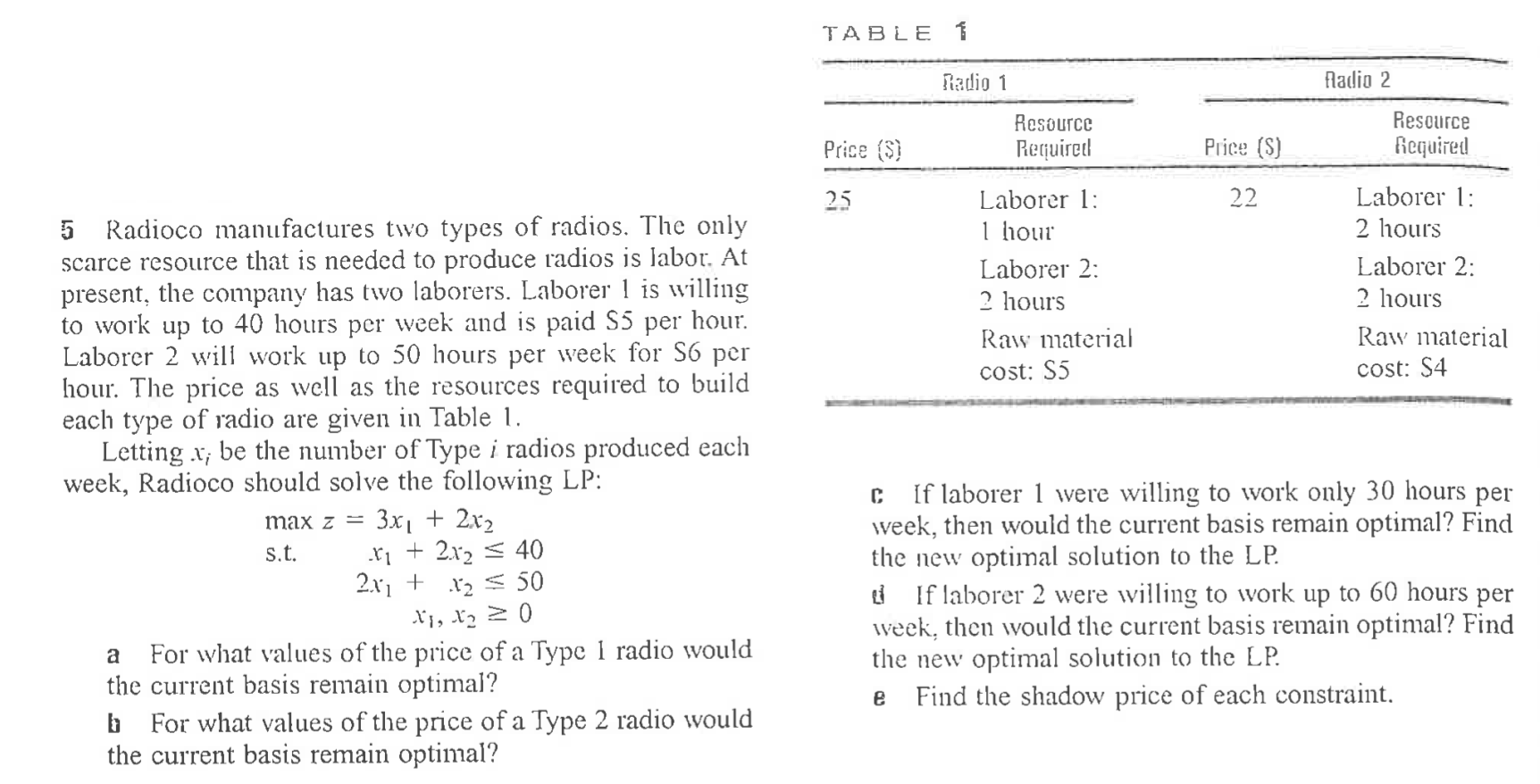 TABLE 5 Radioco manufactures two types of radios. The | Chegg.com