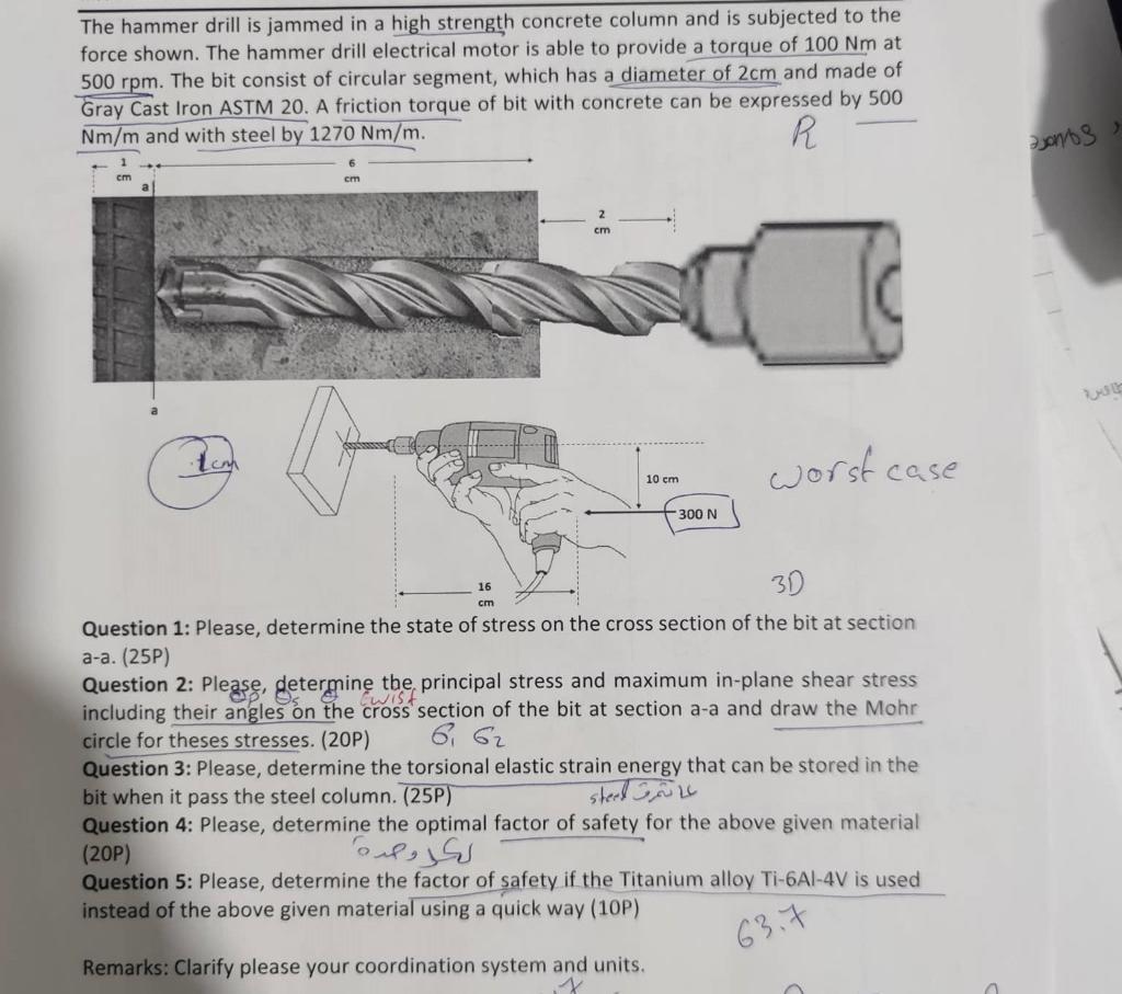 Solved The hammer drill is jammed in a high strength | Chegg.com