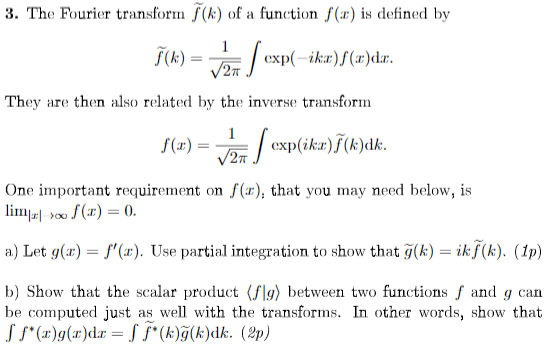 Solved 3. The Fourier transform f(k) of a function f(t) is | Chegg.com